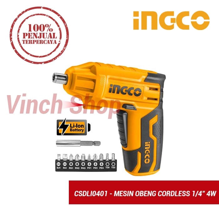 Jual MESIN OBENG BOR LISTRIK BATERAI CORDLESS 4V (1/4") INGCO | Shopee ...