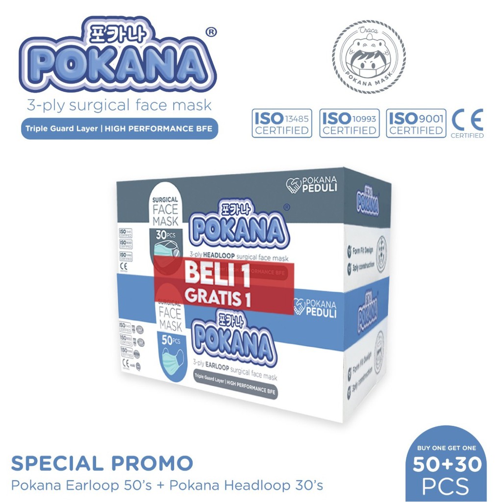 Jual POKANA 3-ply Surgical Face Mask – Special Bundle 1+1 (50s+30s ...