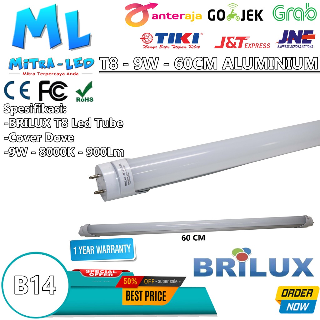 Jual LED NEON PANJANG TL T8 TUBE 9W 60 CM - ALUMINIUM CASE | BRILUX ...