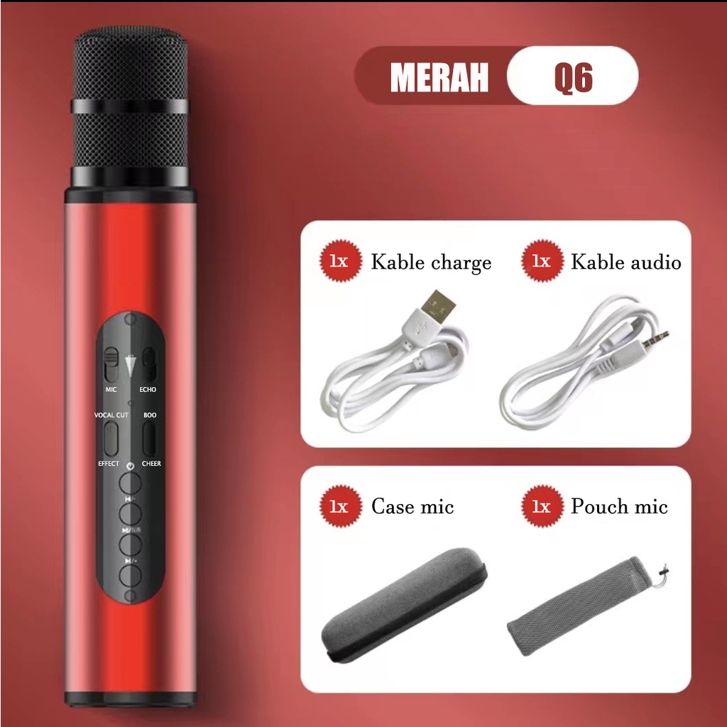 Jual Mic Duet Bluetooth Mic Karaoke Wireless Q6 Portable KTV Microphone ...