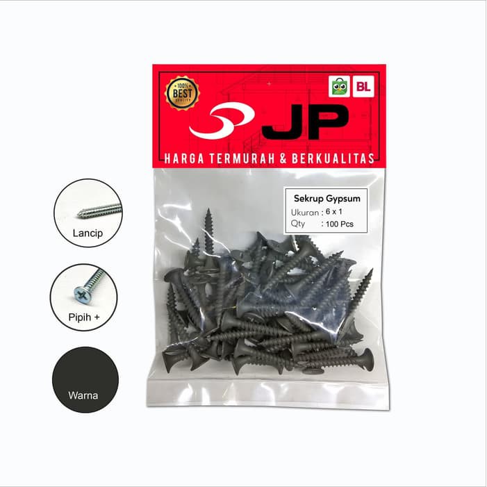 Jual SEKRUP GYPSUM 6 x 1 SKRUP DRYWALL BAUT GIPSUM HITAM ISI 100 PCS ...
