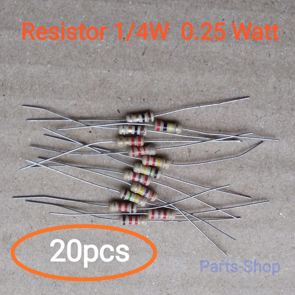 Jual 20pcs Resistor 1/4W Watt 5% 1K, 1K2, 1K5, 1K8, 2K, 2K2, 2K7, 3k ...