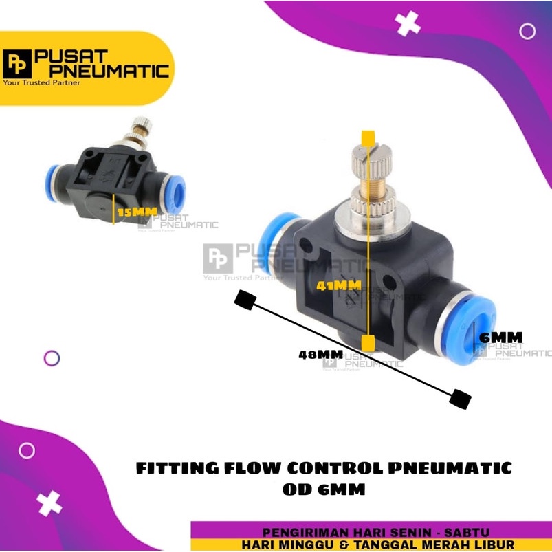 Jual speed control 6mm / pneumatic flow control selang 6mm x 6mm ...