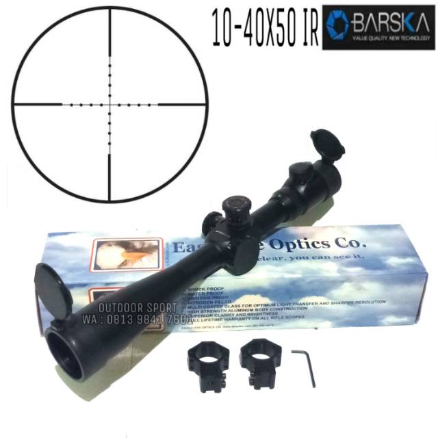 Jual Telescope Barska 10-40X50 SFIR Tube 30 Reticle Mildot Riflescope ...