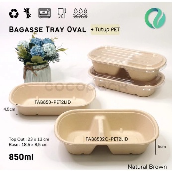 Jual Tempat Makan - Bagasse Oval 850ml Sekat 2 dan Tanpa Sekat Tutup PET/PP 10 PCS | Shopee ...