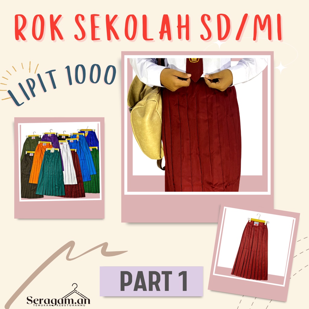Jual ROK SD MI MODEL REMPEL/LIPIT 1000 VARIAN WARNA PART 1 (MERAH ...