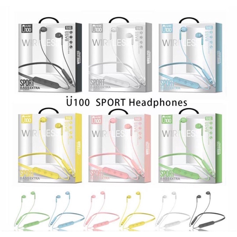 Jual HEADSET BLUETOOTH U-100 MACARON EARPHONE WIRELESS HF U100 SPORT ...
