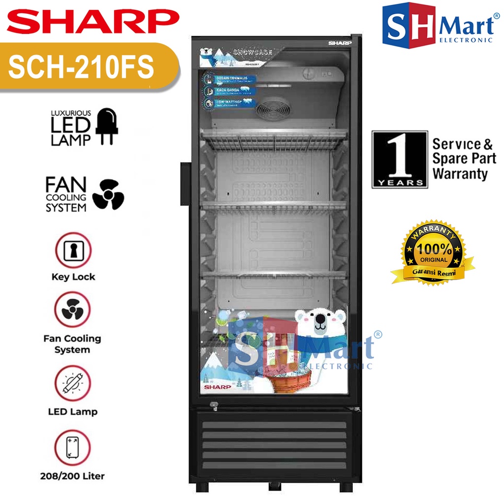 Jual SHOWCASE SHARP 3 RAK SCH-170FS / SCH-210FS KULKAS MINUMAN GARANSI ...