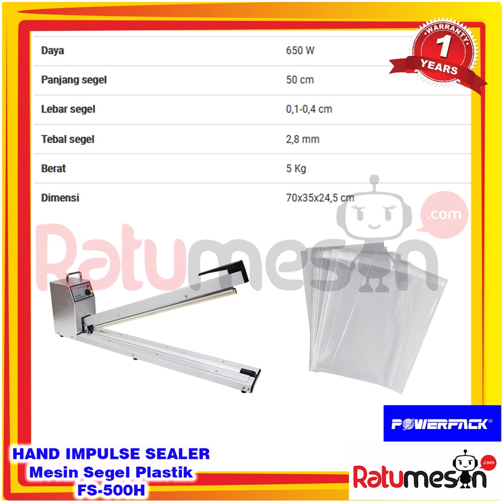 Jual Hand Impulse Sealer / Mesin Segel Plastik FS-500H POWERPACK (Panjang Segel 50cm) | Shopee ...