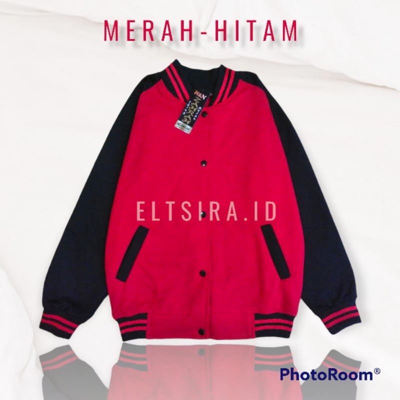 Jual Jaket Varsity Baseball Polos / Jaket Pria Wanita Terbaru || MERAH ...