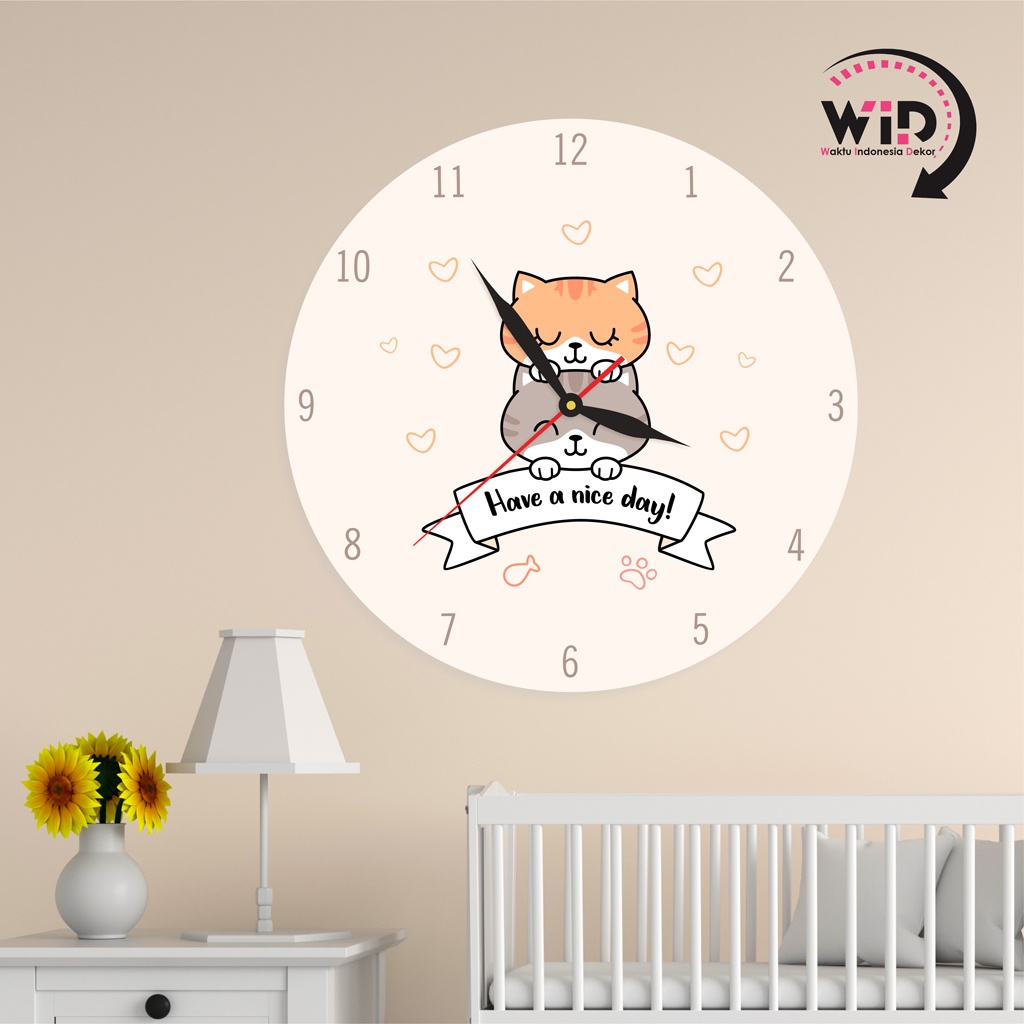 Jual Jam Dinding Kayu Karakter Animal Hiasan Kamar Anak Cute Cat Wall ...