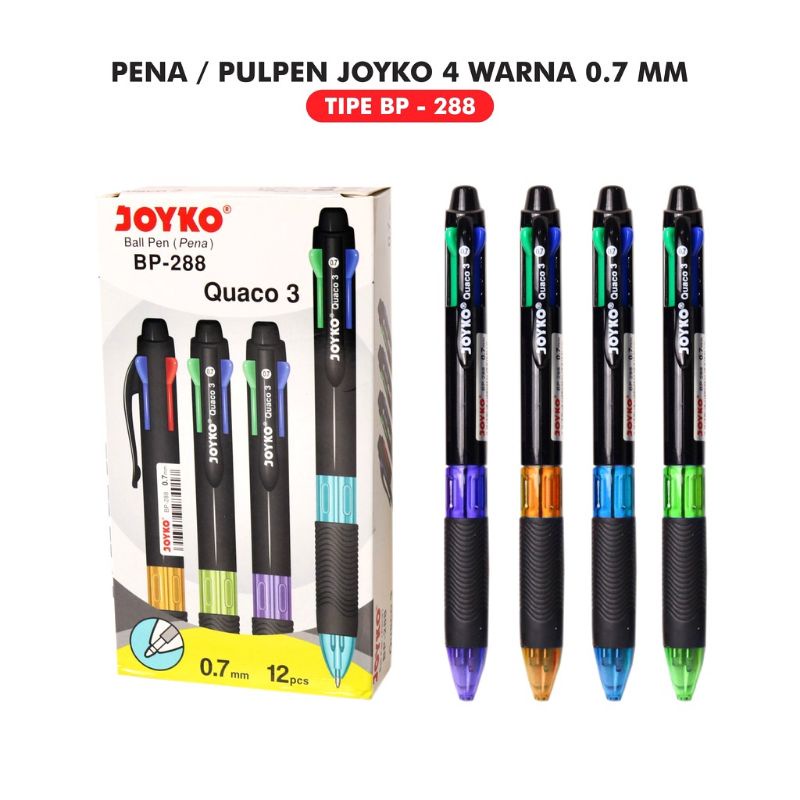 Jual Pulpen 4 warna Joyko BP 288 213 348 QUACO 3 Tebal 0.7mm | Shopee ...
