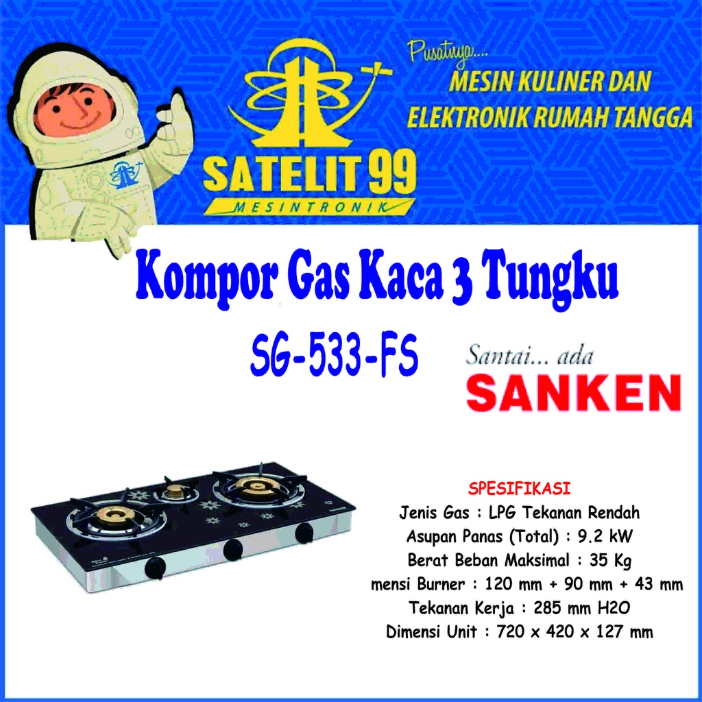 Jual Kompor Gas kaca 3 Tungku SANKEN SG-533-FS | Shopee Indonesia