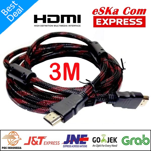 Jual Kabel Monitor HDMI 3 Meter Jaring 3M | Shopee Indonesia