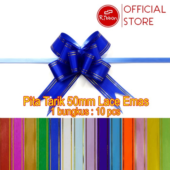 Jual 1 Bks Pita Serut 50mm Lis Emas Tarik Garis Pull Flower Ribbon Bow ...