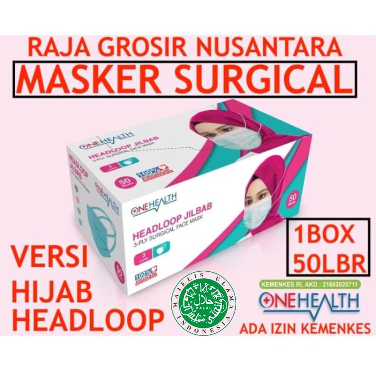 Jual Masker HIJAB ONEHEALTH 1BOX 50PCS 3PLY masker medis masker jilbab ...