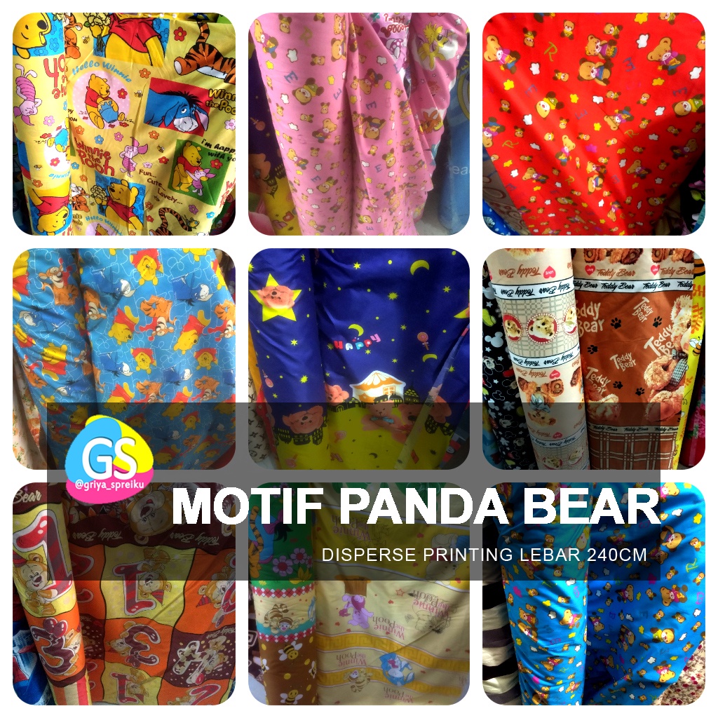 Jual Bahan Kain Sprei Meteran Katun Microtex Disperse Motif Anak Panda ...