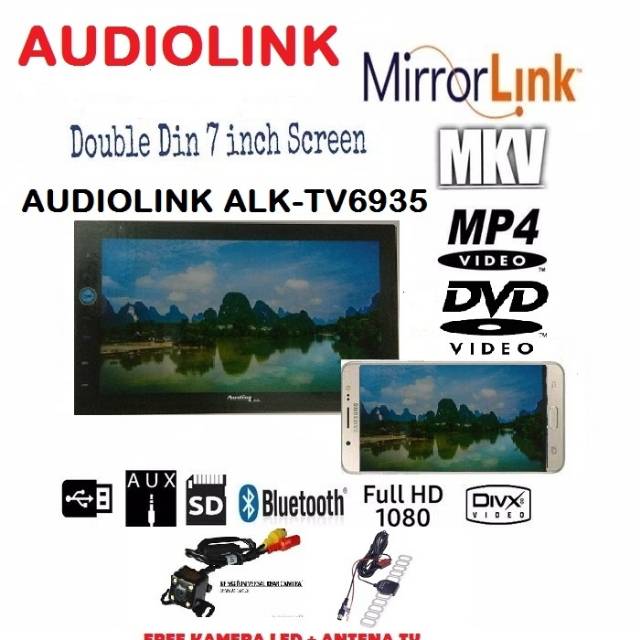 Jual HEAD UNIT TAPE TV MOBIL DOUBLE DIN DVD MERK AUDIOLINK MIRROLINK FULL HD MP4 +KAMERA+ANTENA ...