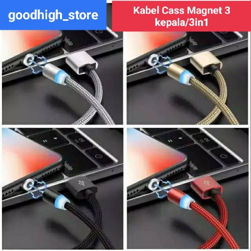 Jual Kabel Cass Magnet 3in1 Fast Charging MICRO,TYPE C & IPHONE ...