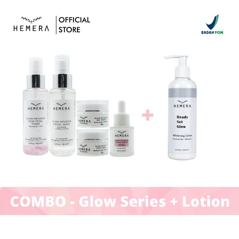Jual Combo Hemera Beauty Skincare Glow Infusion 5in1/Acne Solution/ Anti Aging + Whitening Body ...