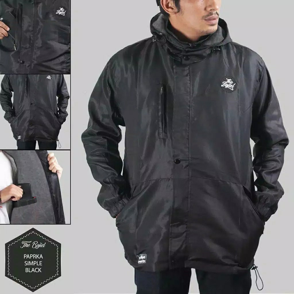 Jual Jaket Parka Taslan Waterproof The Bojiel Original Polos - Hitam ...