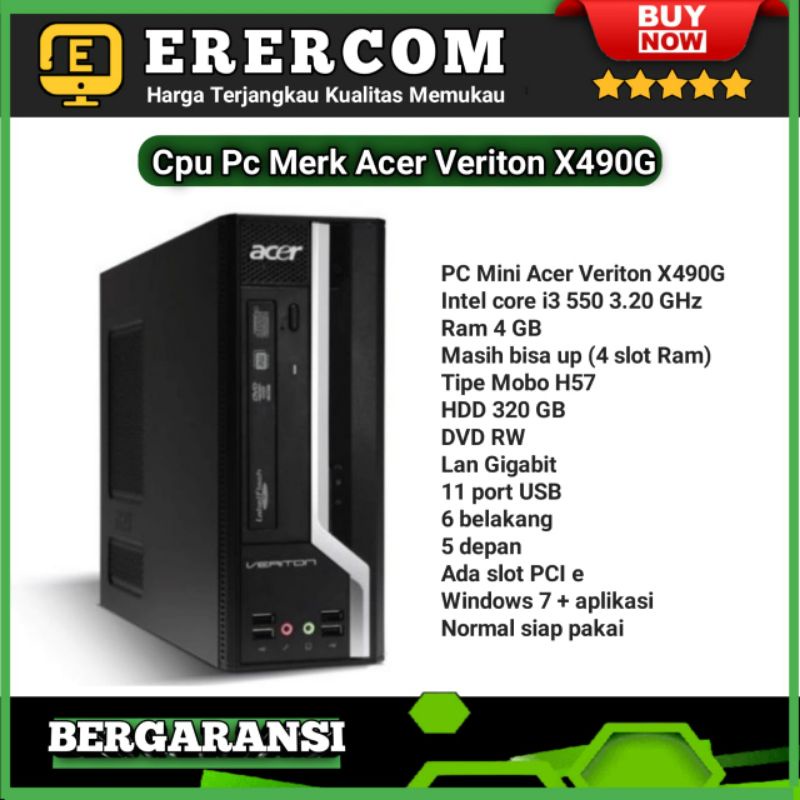 Jual Promo Cpu Pc Komputer Mini Acer Veriton X490G Intel Core i3 550 3. ...