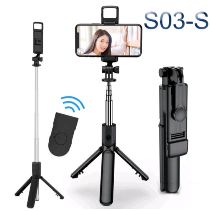 Jual Selfie Stick Tongsis Tripod Remote Shutter Bluetooth 3in1 S03 S