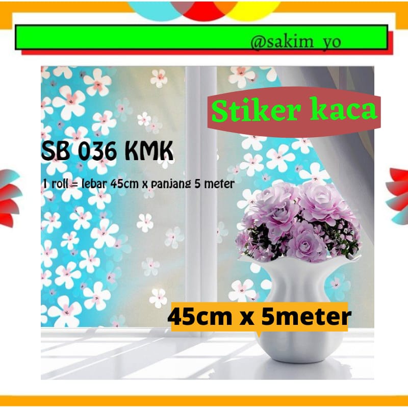 Jual SKM STICKER KACA UK 45CM X 5 METER SB 036 MOTIF BUNGA PUTIH ...