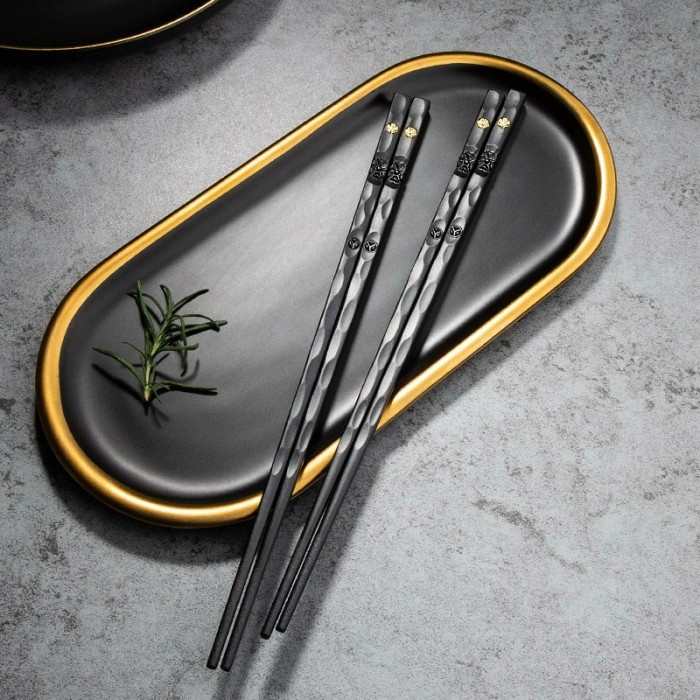 Jual Sumpit Alloy Warna Hitam Motif Ukiran Bunga (24cm) (1 Pasang ...