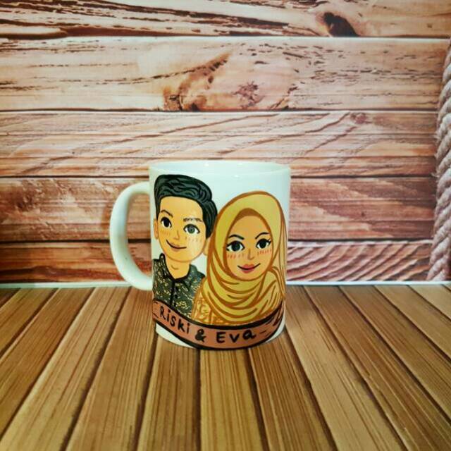 Jual Mug lukis 2D isi 2 wajah Handmade custom hadiah kado unik lucu ...