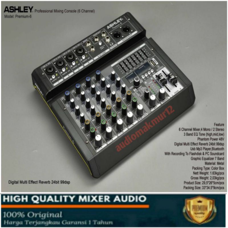 Jual mixer Ashley premium 6 original mixer live streaming Ashley effect reverb 16 dsp | Shopee ...