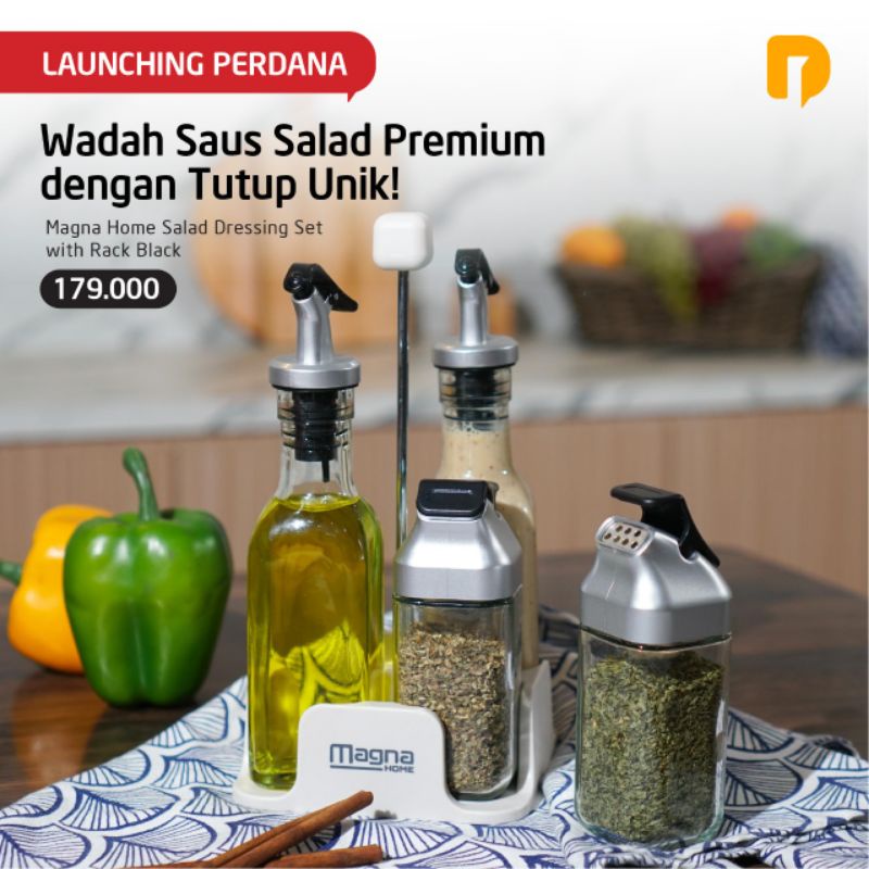 Jual Wadah Saus Salad Premium Magna Salad Dressing Set With Rack Black ...