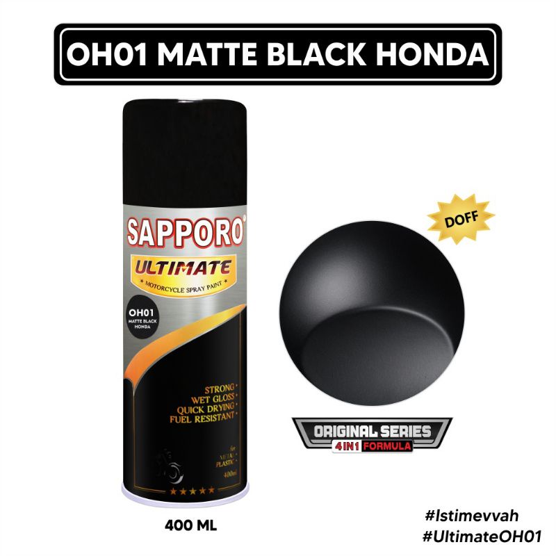 Jual SAPPORO ULTIMATE OH01 MATTE BLACK HONDA CAT SEMPROT AEROSOL SPRAY PAINT WARNA HITAM DOFF ...