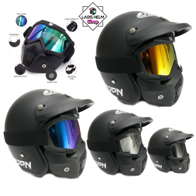 Jual Helm Motor Retro JPN Paketan Kaca Google Mask HITAM DOFF | Shopee ...