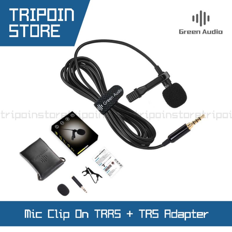 Jual Green Audio TRRS Microphone Mic Clip On + Adapter TRRS to TRS ...