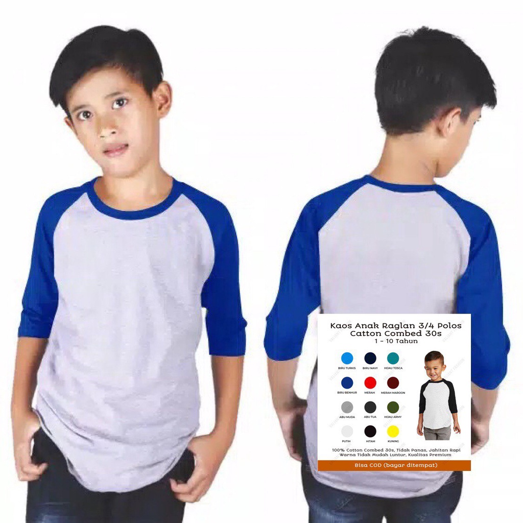 Jual NEW official - kaos polos anak | baju raglan anak 3/4 | fashion ...