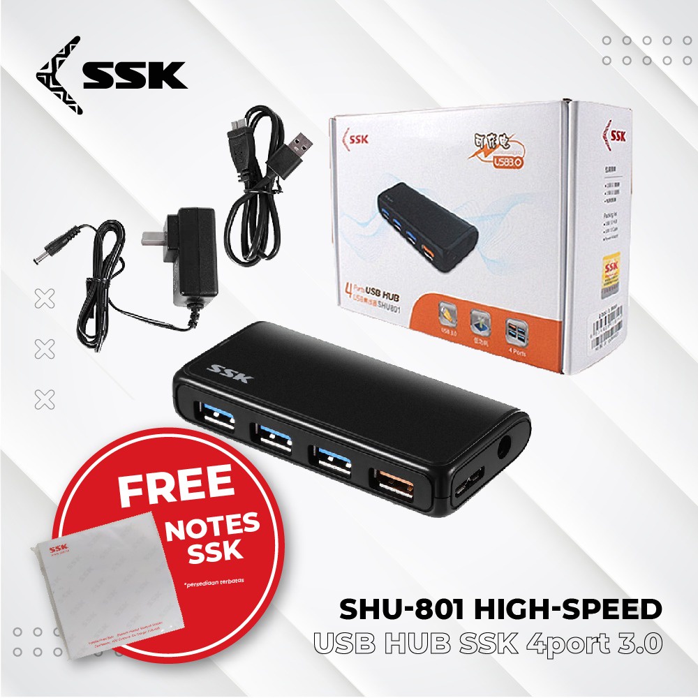 Jual USB HUB 4 Port 3.0 + Adaptor SSK SHU 801 Original | Shopee Indonesia