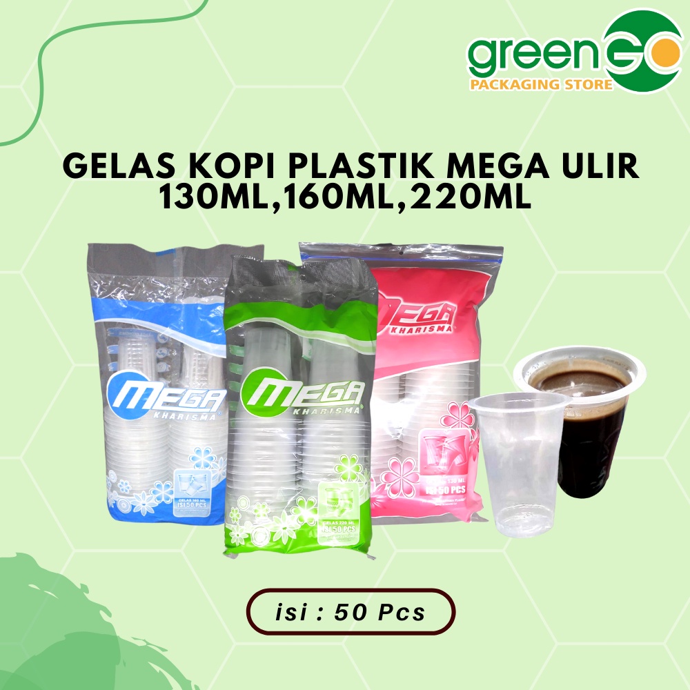 Jual GELAS KOPI PLASTIK ULIR MOTIF 130ML 160ML 220ML 50 PCS MERK MEGA TEBAL CUP KOPI BENING ...