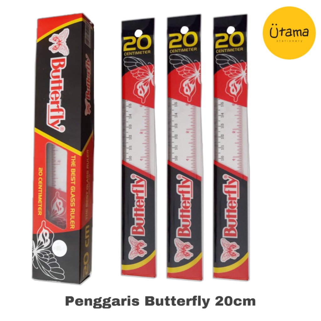 Jual Penggaris Butterfly 20cm/Ruler 20 cm/Bening/Transparan (Grosir ...
