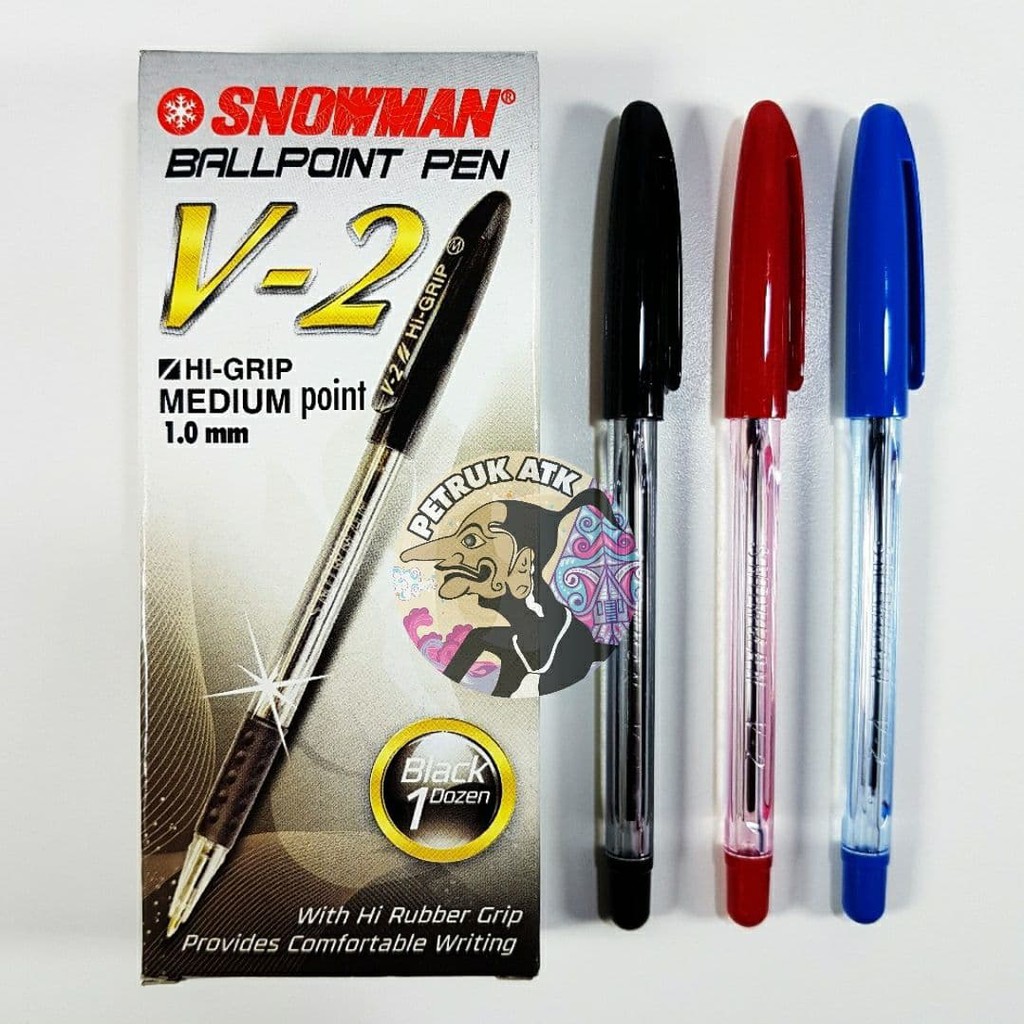 Jual [PCS] BOLPEN / PULPEN SNOWMAN V2 / V-2 0.6 MM FINE / 1.0 MM MEDIUM HITAM / BIRU / MERAH ...