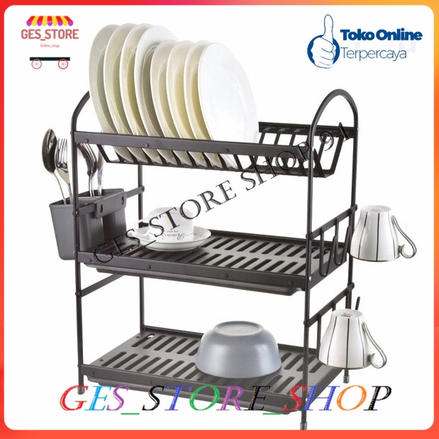 Jual Rak Piring Alumunium 3 Tingkat - Hitam/rack piring/rack dapur ...