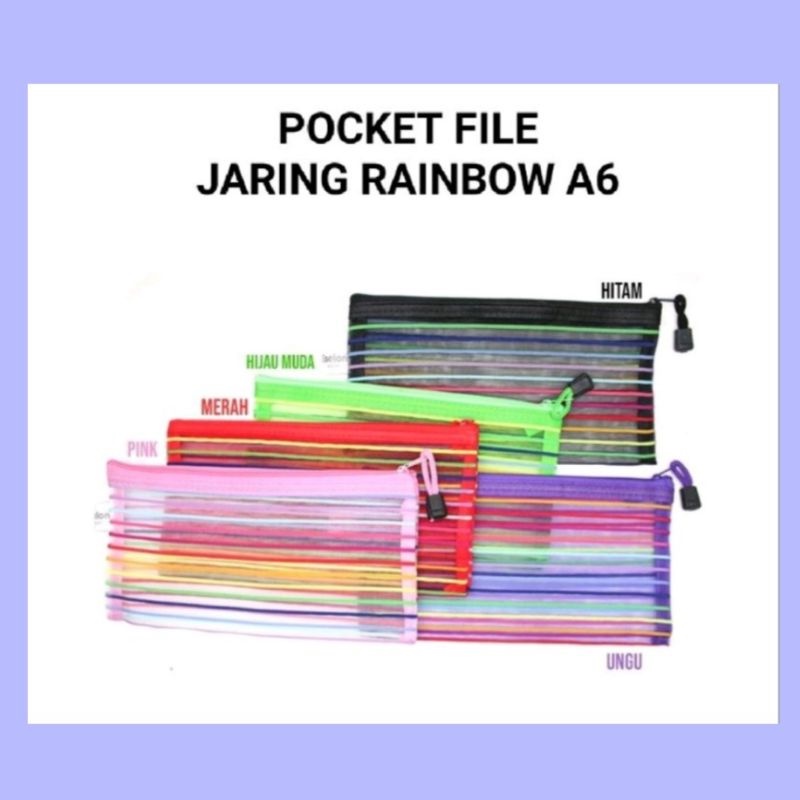 Jual Map Pocket File Zipper Ukuran A6 Jaring Rainbow | Shopee Indonesia