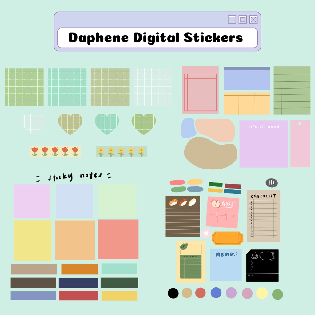 Jual Sticker Digital Pre-crop Cute Aesthetic Colorful for Goodnotes ...