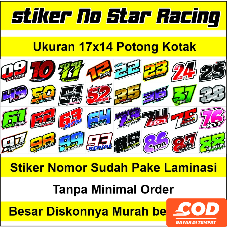 Jual Stiker Nomor Star Sticker Decal Racing start water proof anti air ...