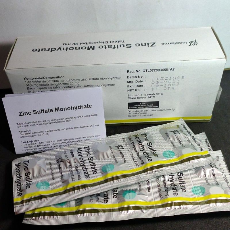Jual Zinc Sulfate Monohydrate " harga per/dus isi 10 strip = 100 tablet ...