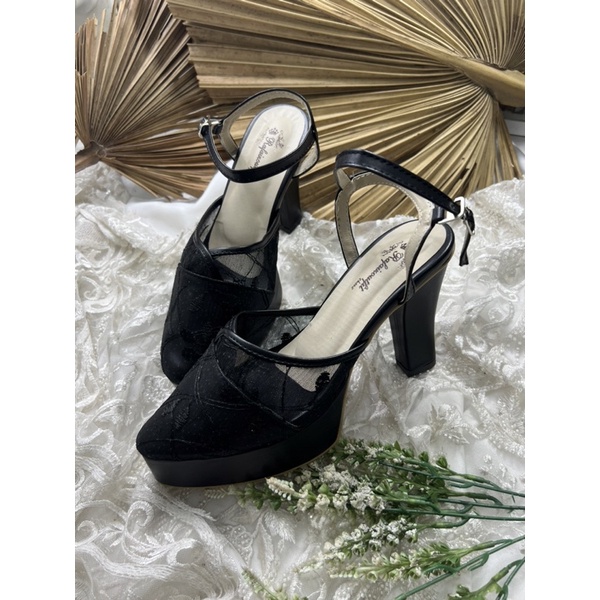 Jual sepatu wedding wanita Cindy hitam tali tinggi 10cm | Shopee Indonesia