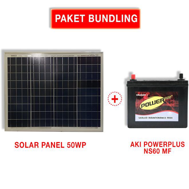 Jual Paket Panel Surya Solar Cell 50Wp Dan Aki Kering Ns60 12V45A ...