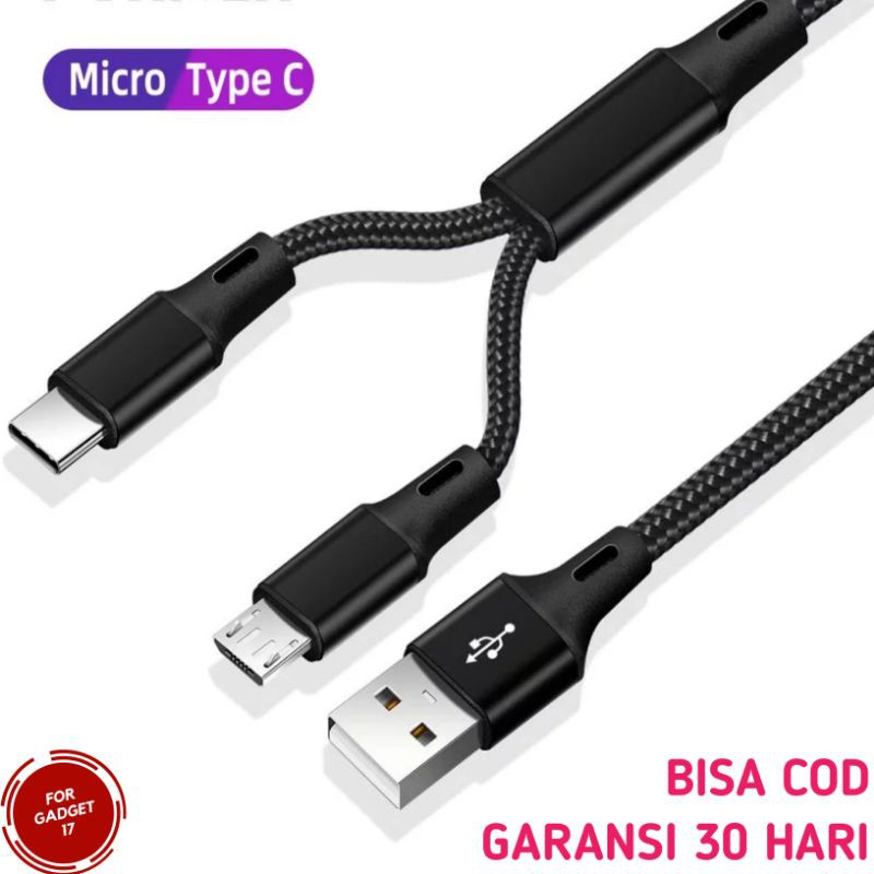 Jual KABEL DATA 2 IN 1 MICRO USB TYPE TIPE C CHARGER CASAN HP FAST ...