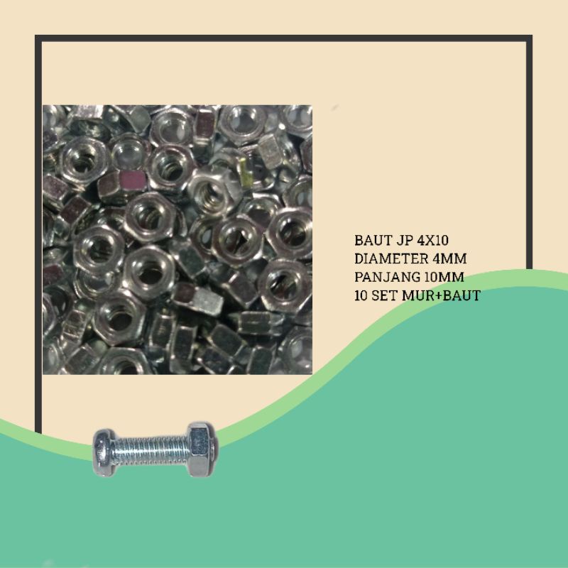 Jual MUR BAUT JP 4X10 MM 10 SET GALVANIS 4 X 10 MM | Shopee Indonesia
