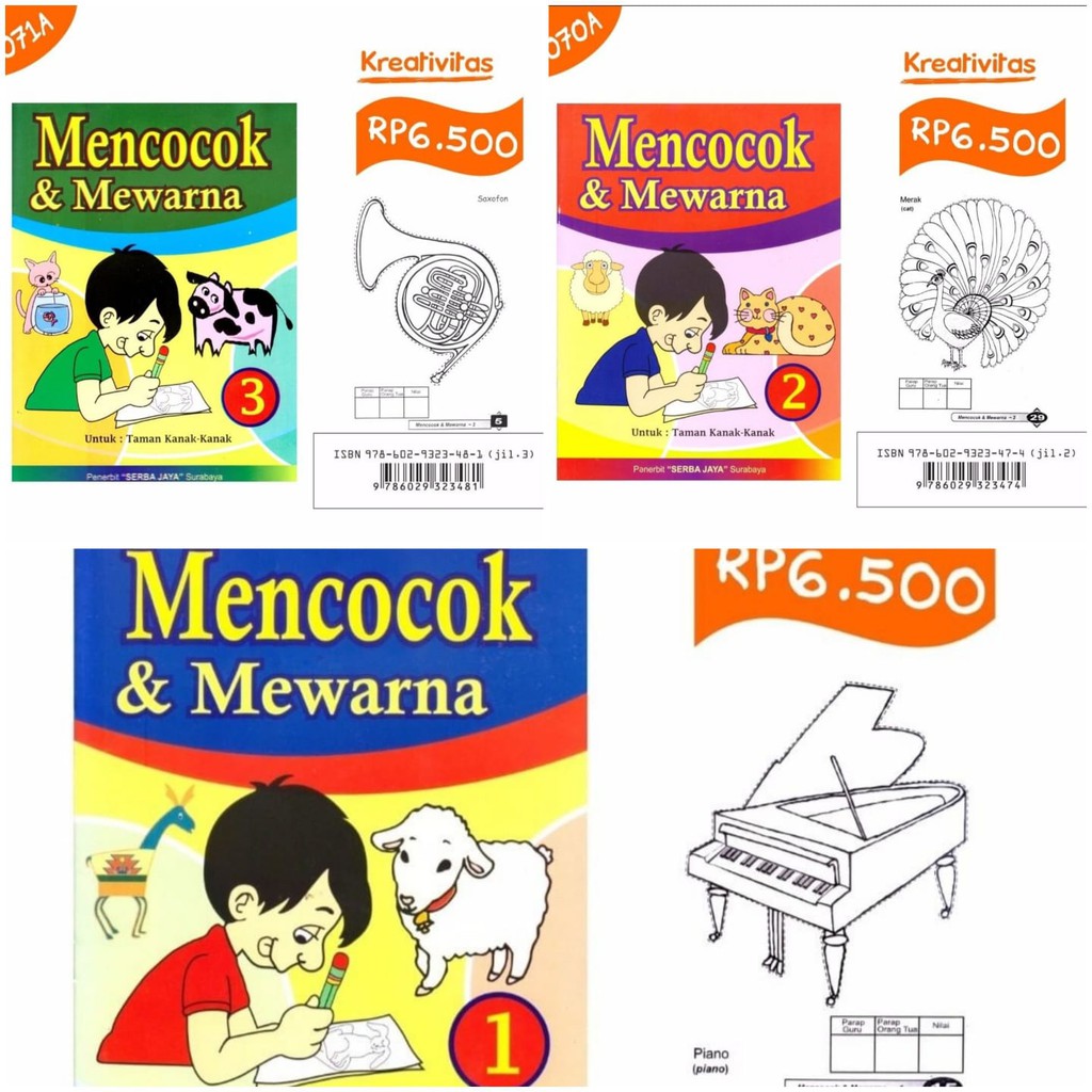 Jual Buku Kreativitas Anak TK Mencocok dan Mewarnai 1 set lengkap 3 ...